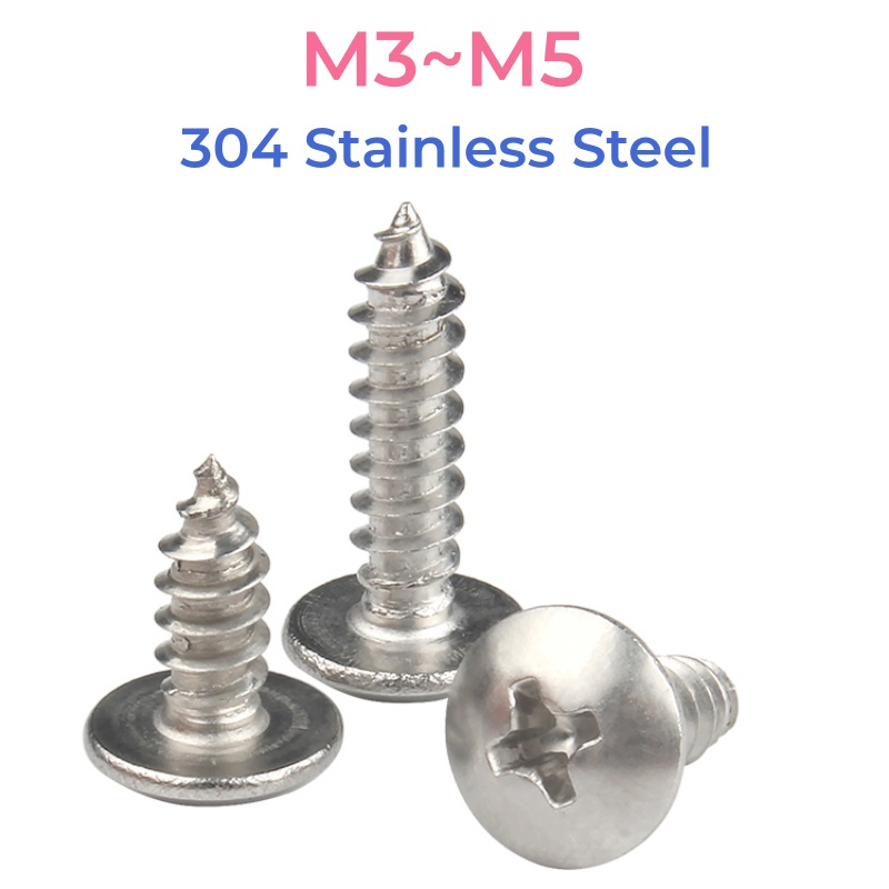 304 Stainless Steel Cross Phillips Truss Head Self-tapping Screw M3 M4 M5 Large Flat Head ...