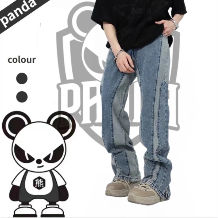 American High Street Retro Line Stitching Washed Worn Jeans Men's ...