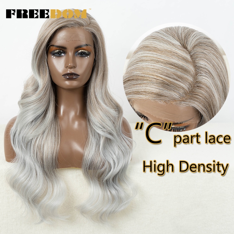 FREEDOM Body Wave Synthetic Lace Front Wigs For Women C Part Wig 26 ...
