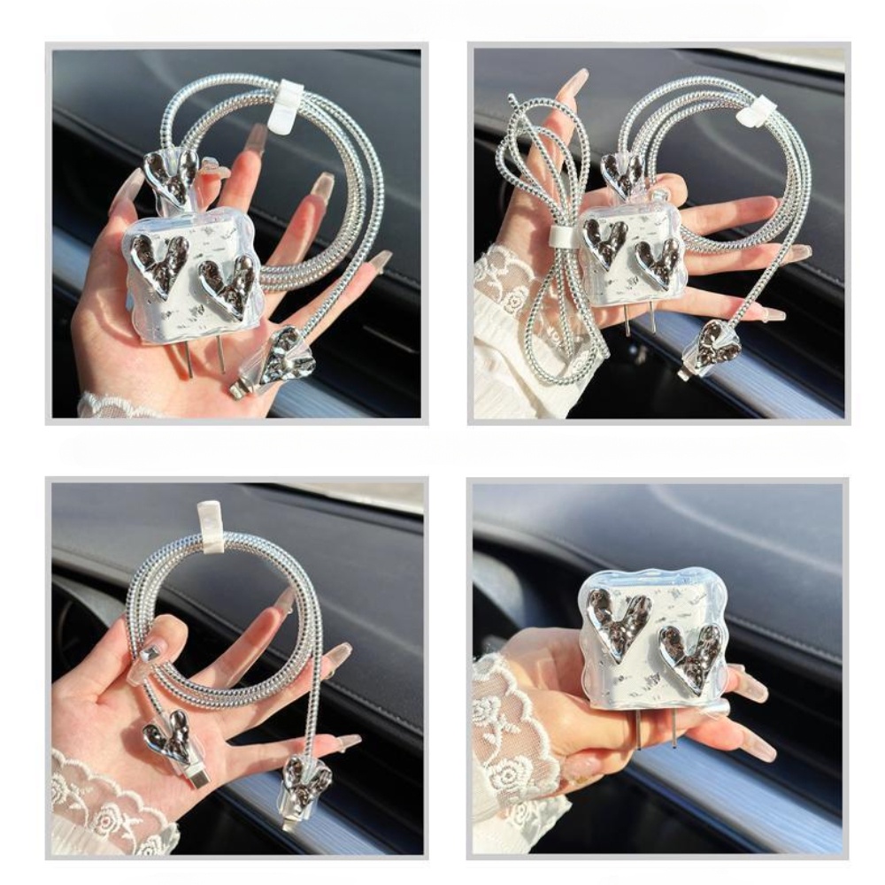 Wave Clear Charger Cover Silver Heart Charger Protector Anti-breaking ...