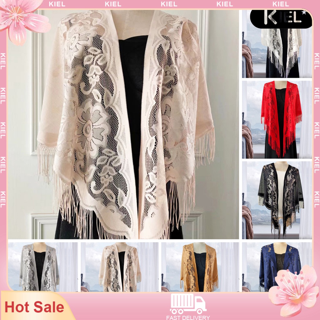 [COD] Tassel See-through Thin Solid Color Beach Shawl Oversized Crochet ...