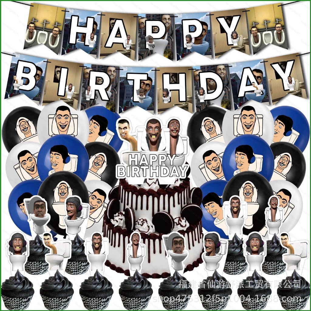 ZX Skibidi toilet theme kids birthday party decorations banner cake ...