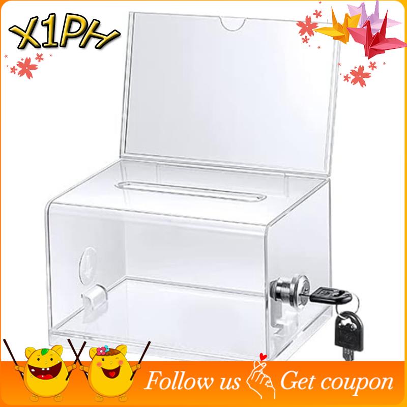 (Stock) 1 Pack Acrylic Donation Box Clear Ballot Box with Sign Holder ...