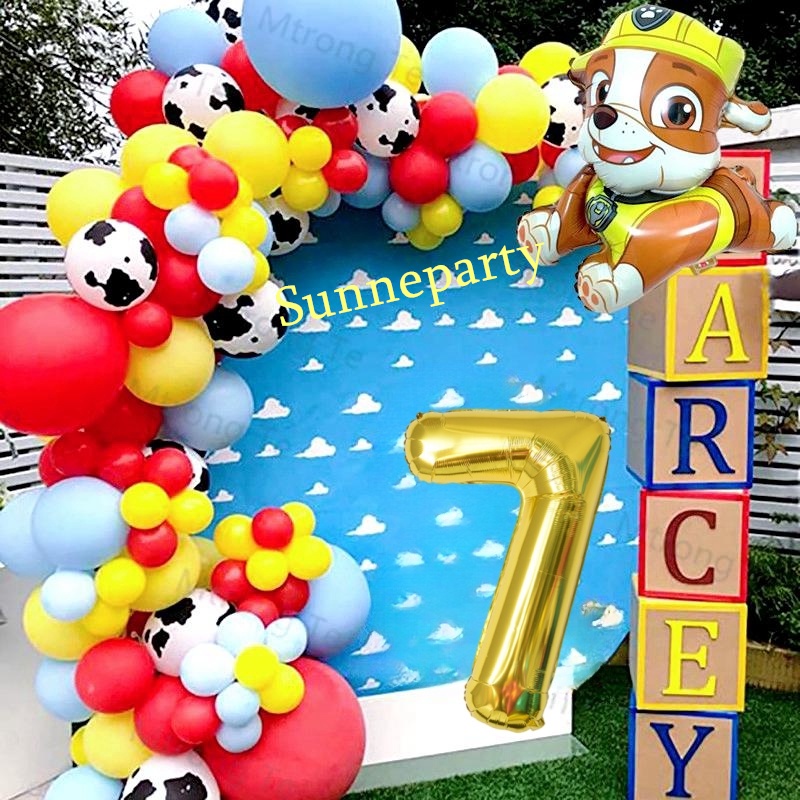 86pcs Paw Patrol Balloon 32inch Gold Number Balloon Dog Rubble Garland Arch Kit Party ...