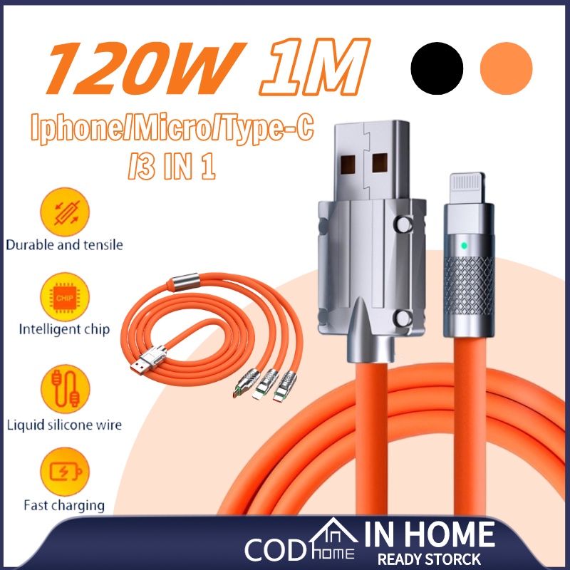 120W 6A Super Fast Charger Cable Micro USB Zinc Alloy Liquid Silicone ...