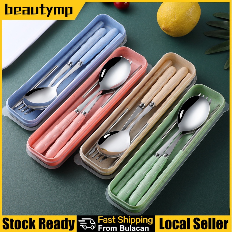 New 3 in 1 Stainless Steel Cutlery Set Chopsticks Spoon and Fork Travel ...