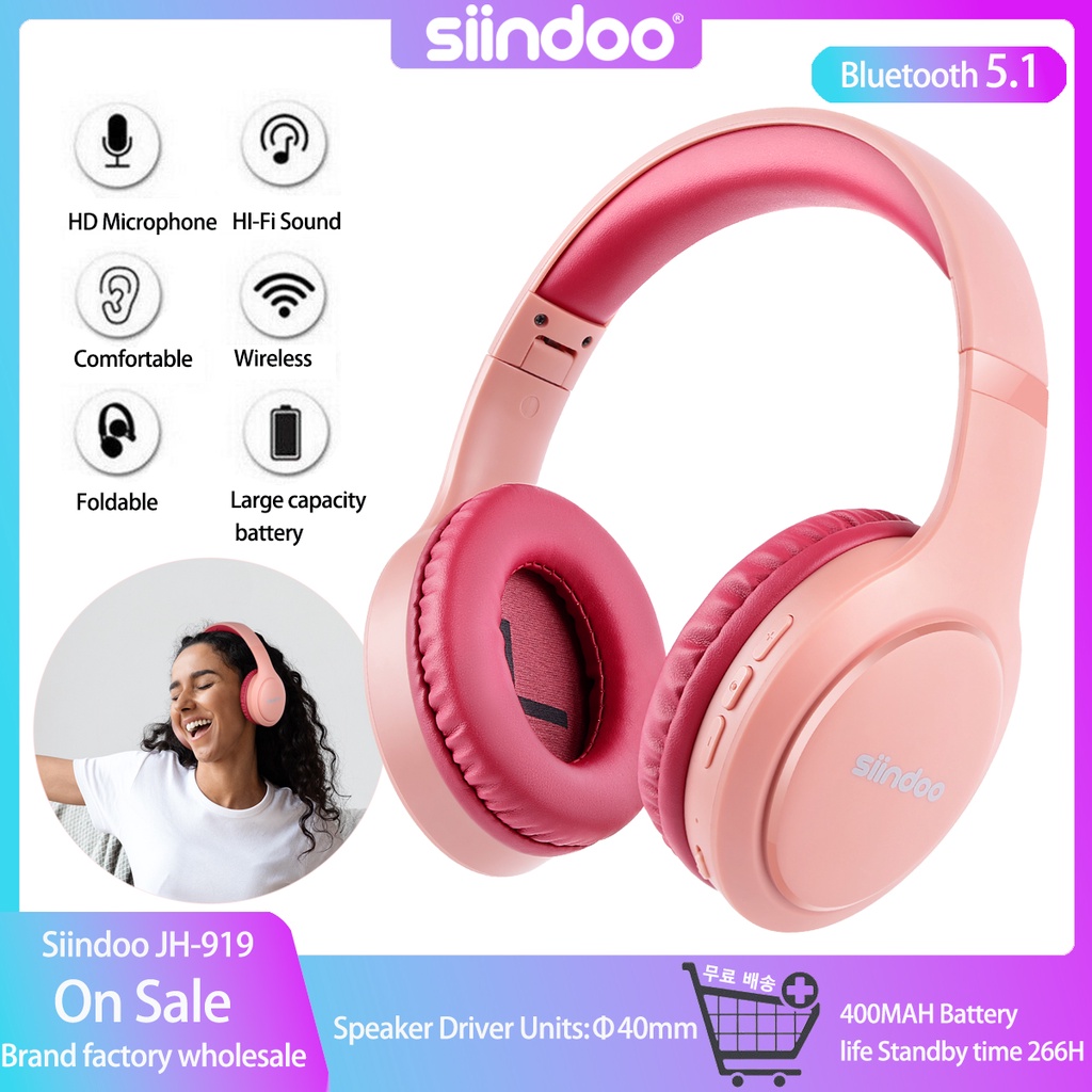 Siindoo JH-919 Wireless Bluetooth Headphones Pink Foldable Stereo ...