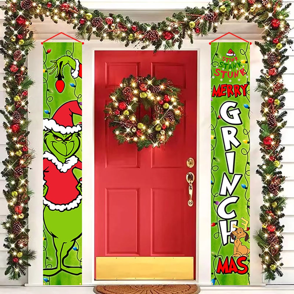 Grinch Christmas Decorations Grinch Porch Sign Door Banner Merry ...