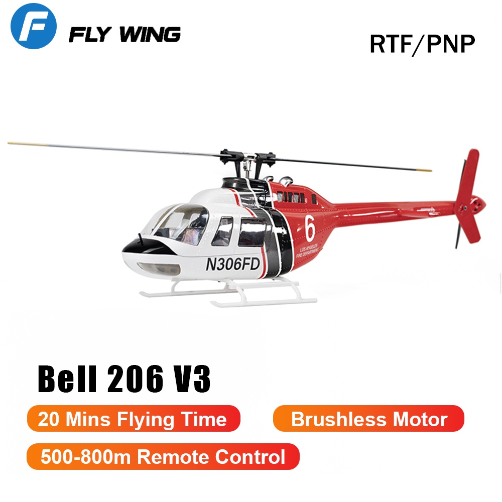 Fly Wing Bell 206 V3 RTF Helicopter 6 Channel 1:16 Scale Helicopter ...