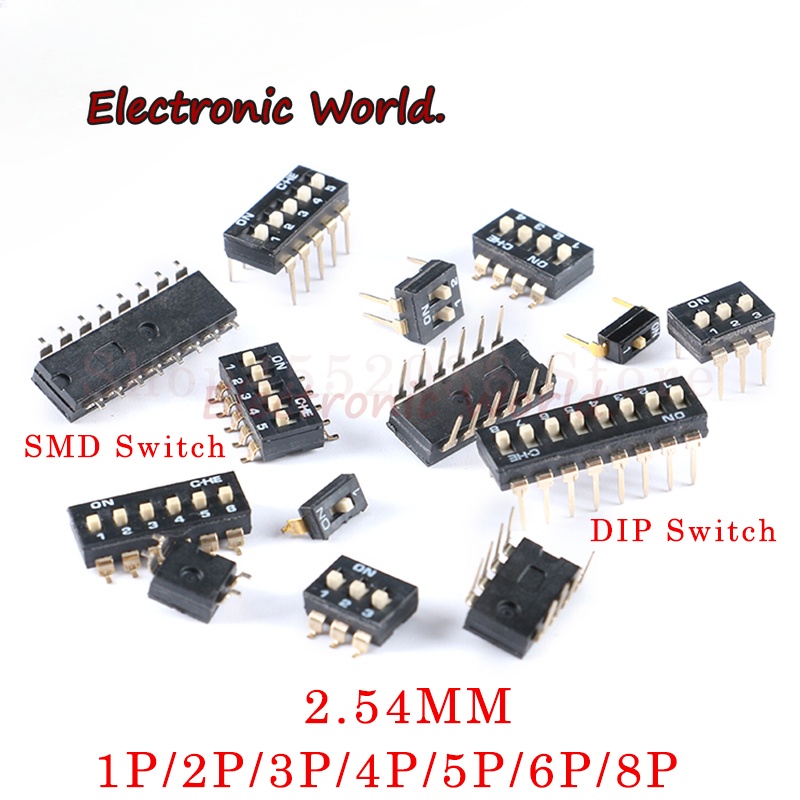 5Pcs/lot DIP switch Toggle Switches 2.54mm SMD 1P/2P/3P/4P/5P/6P/8P black 2.54MM SMD Switch Gold ...