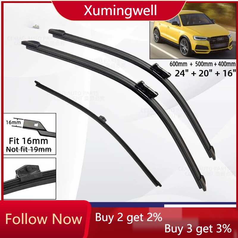 XM For Audi Q3 MK1 2011 - 2017 Car Front Rear Wiper Blades Soft Rubber ...