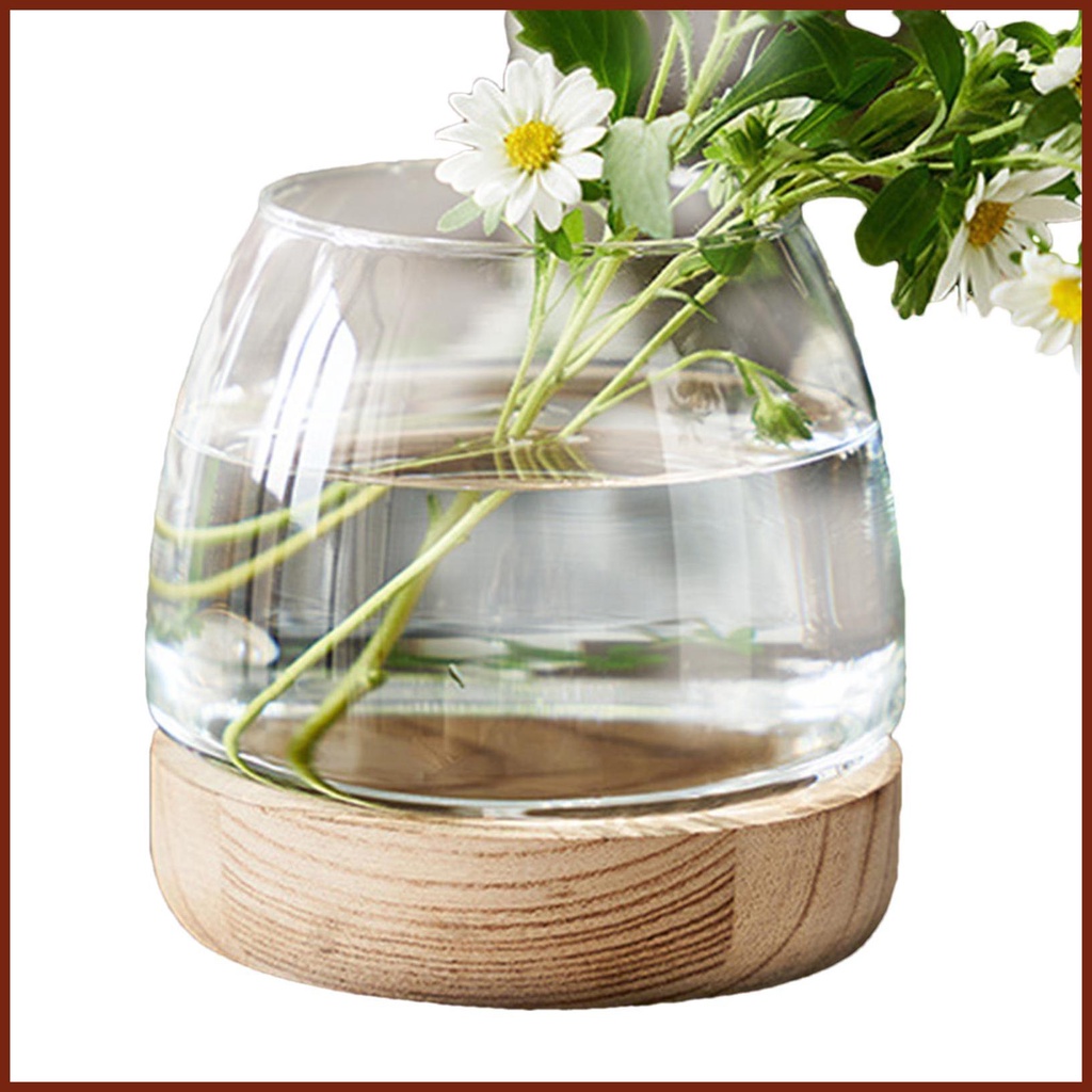 Hydroponic Vase with Wood Stand Transparent Wooden Support Glass Vase ...