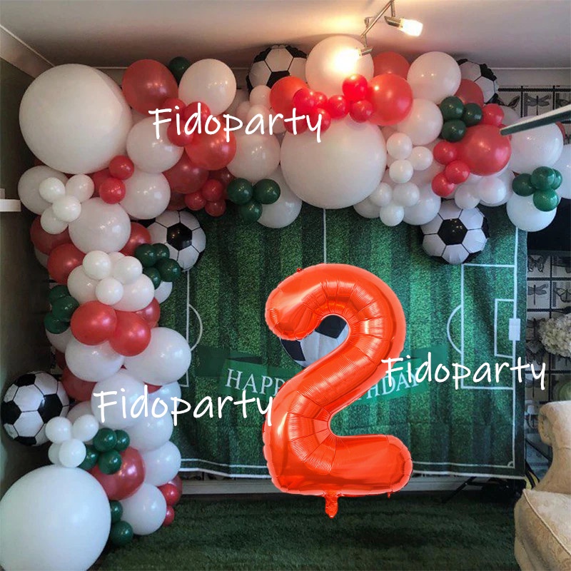 Sports Balloons Garland Kit Green Red White Soccer Football Foil Ballon ...