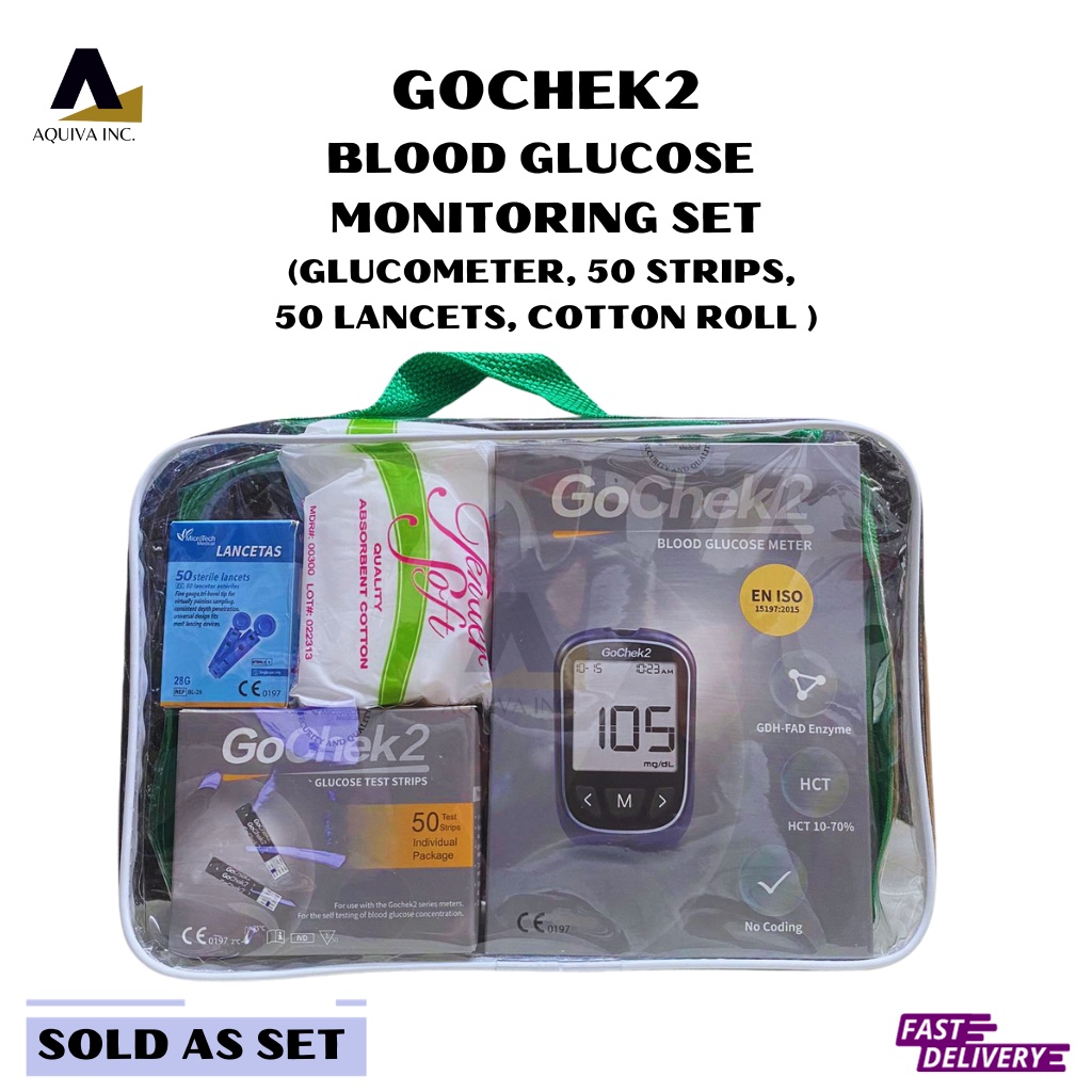 GoChek2 Blood Glucose Monitoring Set (incl: Glucometer, 50 Strips, 50 ...