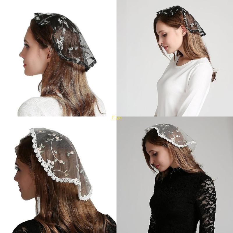 flgo Lace Embroidery Head Coverings for Women Lace Chapel Caps Veils ...