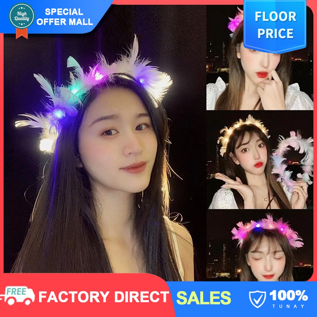 【LED Light-up】Attractive Fairy Glowing Halo Headband Feather Hairband ...
