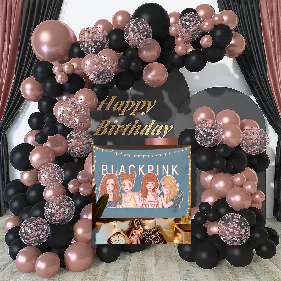 BLACKPINK Theme Balloons Set Black Latex Balloon Metallic Balloon ...