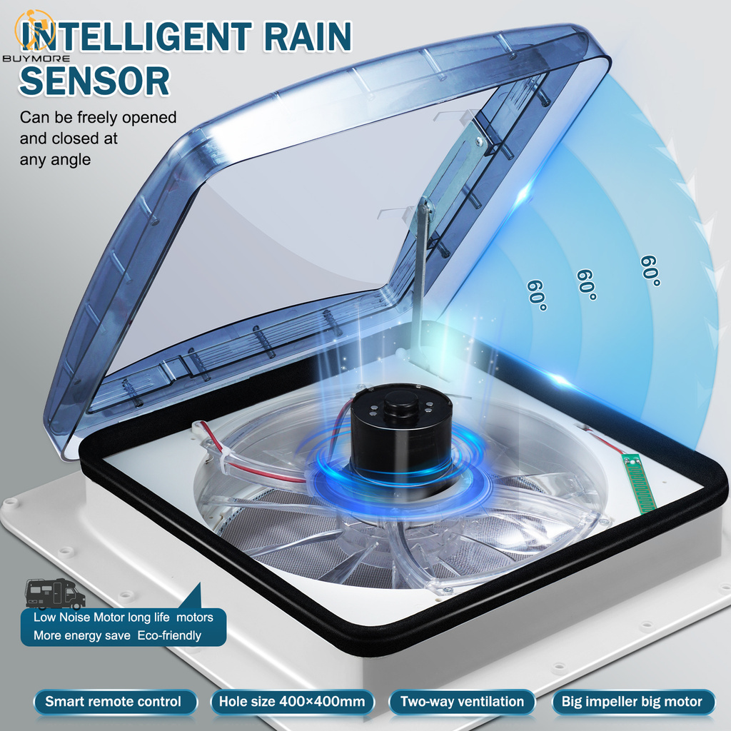 BUYMORE RV Roof Vent Fan Reversible Exhaust Fan with Rain Sensor, Ultra ...