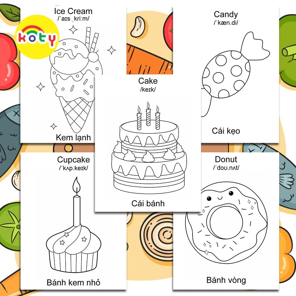 Set of 20 Bilingual Coloring Pages Food - Vegetables and Fruits Theme ...