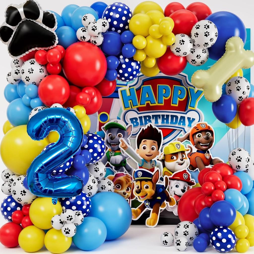 Paw Patrol Theme Blue Red Yellow Latex Balloon Arch Kit with 32inch Number Foil Balloons for ...