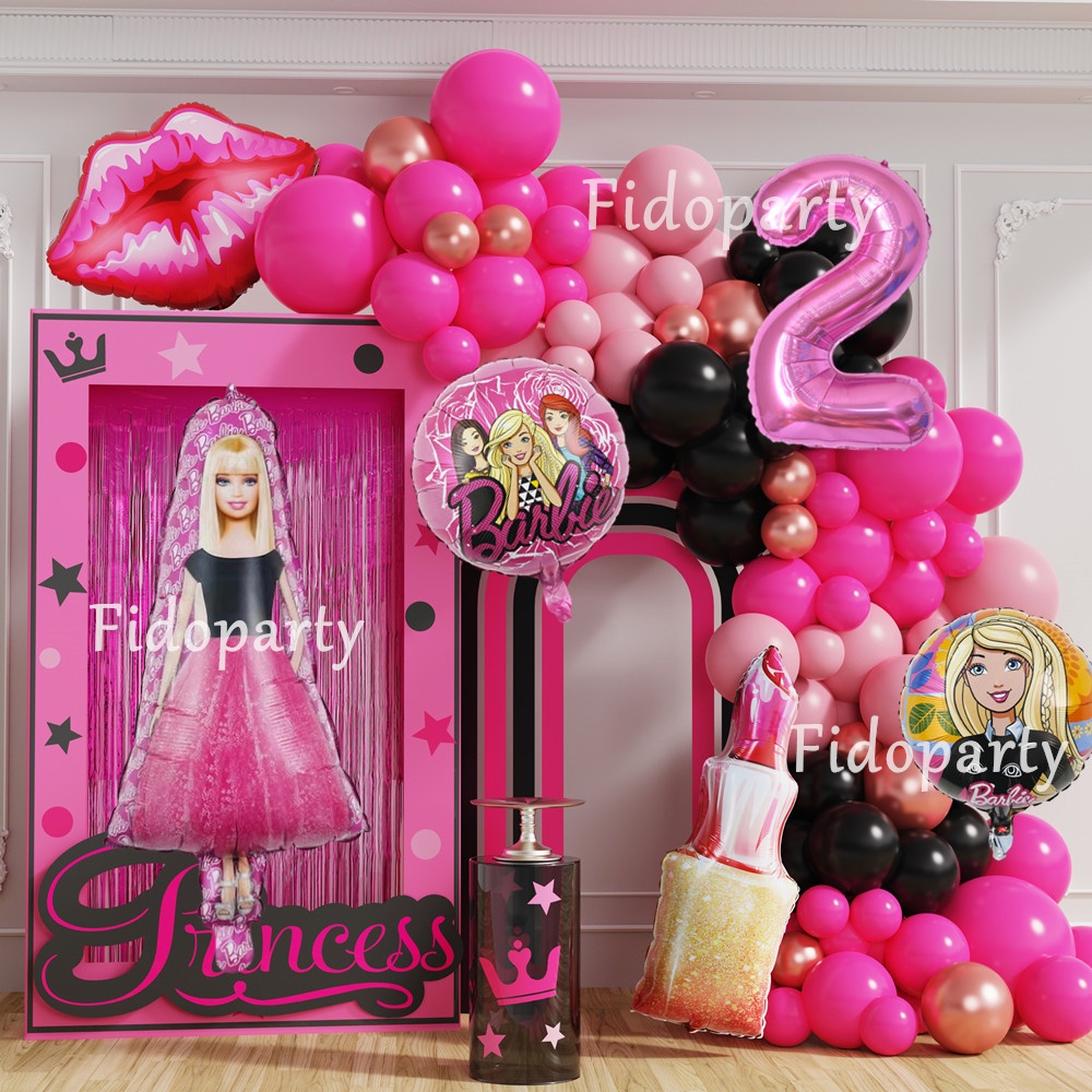 68/69pcs Rose Red Barbie Balloon Garland Arch Kit 32inch Pink Number ...
