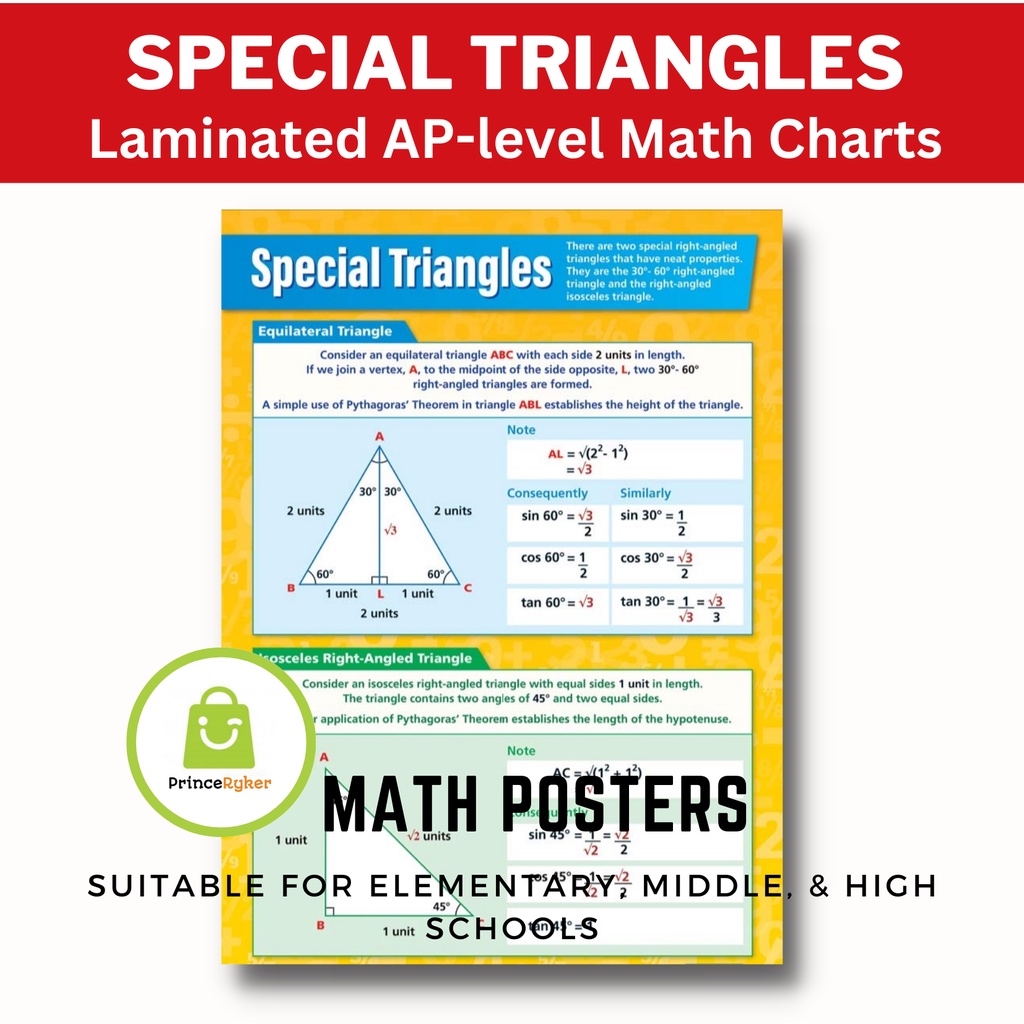 LAMINATED CHARTS SPECIAL TRIANGLES MATH POSTERS I AP LEVEL MATH POSTERS ...