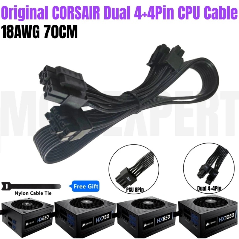 Original CORSAIR Dual CPU Power Cable PSU 8Pin to 4+4Pin ATX 12V for ...