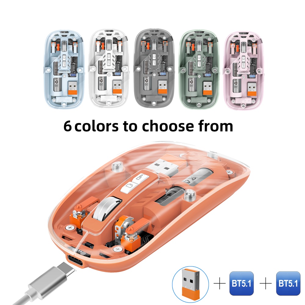 M233 Transparent Magnetic Mouse Triple Mode 2.4G Bluetooth Compatible ...