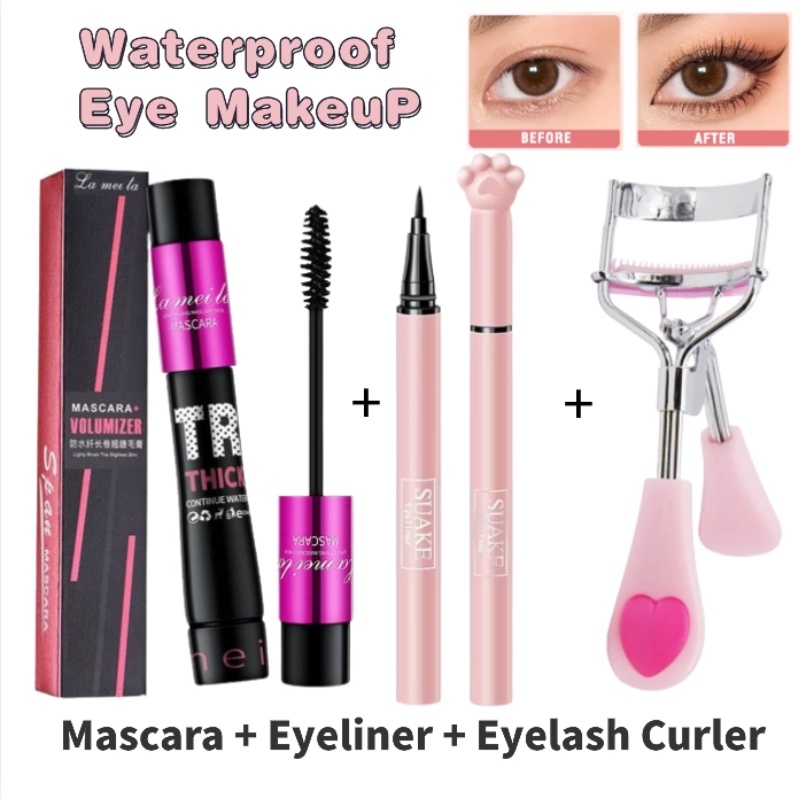 3PCS Eye Makeup Set Waterproof Mascara Long Lasting 3D Mascara With ...