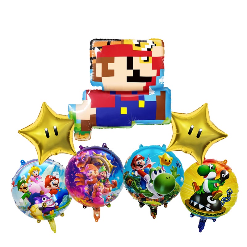 Super Mario Bros Pixel Theme Foil Balloon Jump Mario Stars Yoshi Party ...
