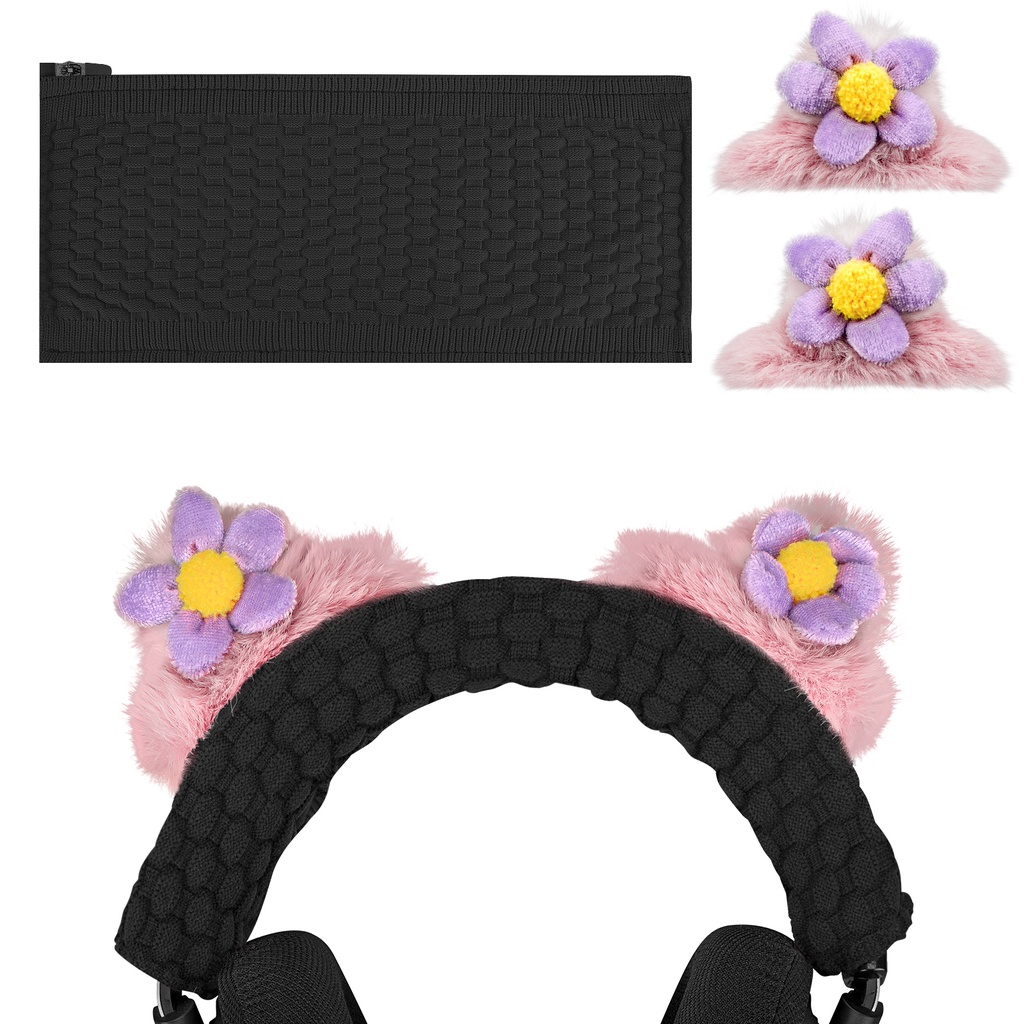 Geekria Knit Fabric Headband Cover+Cat Ears Attachment Compatible with ...