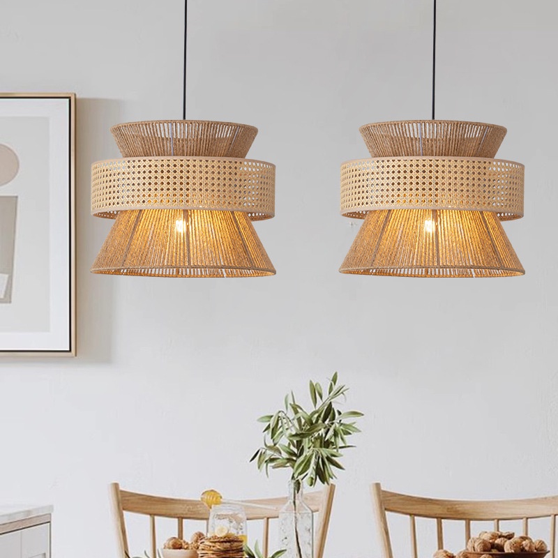 Rattan Chandelier Ceiling Light for Kitchen Island, Rustic Hand-woven ...