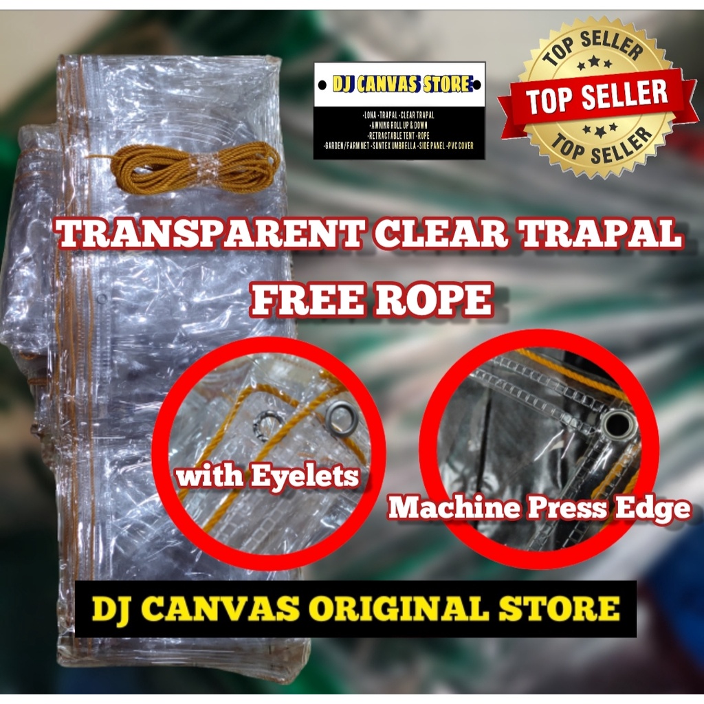 12ft x 20ft TRANSPARENT CLEAR TRAPAL LONA TOLDA WITH EYELET AND ROPE ...