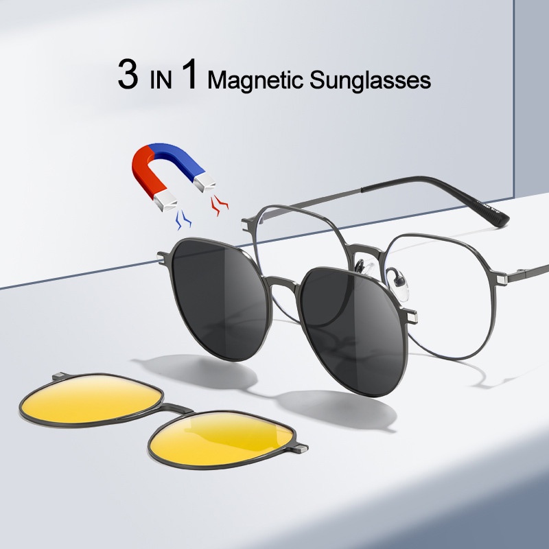 3 IN 1 Clip on Magnetic Sunglasses Polarized Sunglasses Block ...