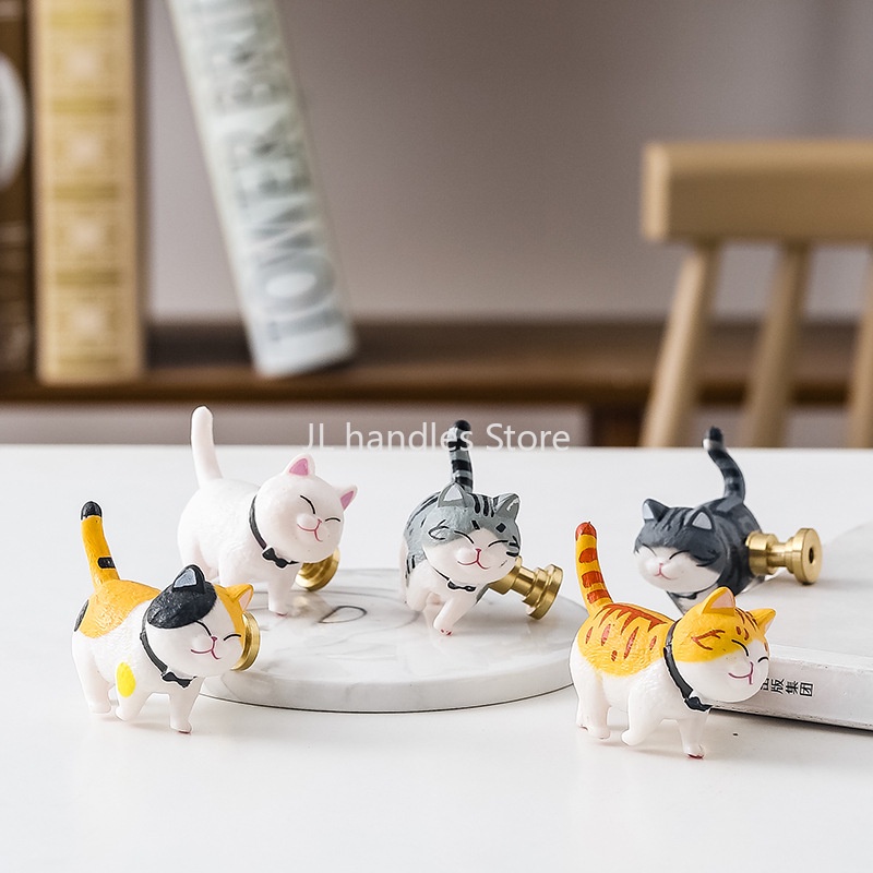 Cartoon Cat Cabinet Knobs Creative Resin Furniture Brass Handles Kids ...
