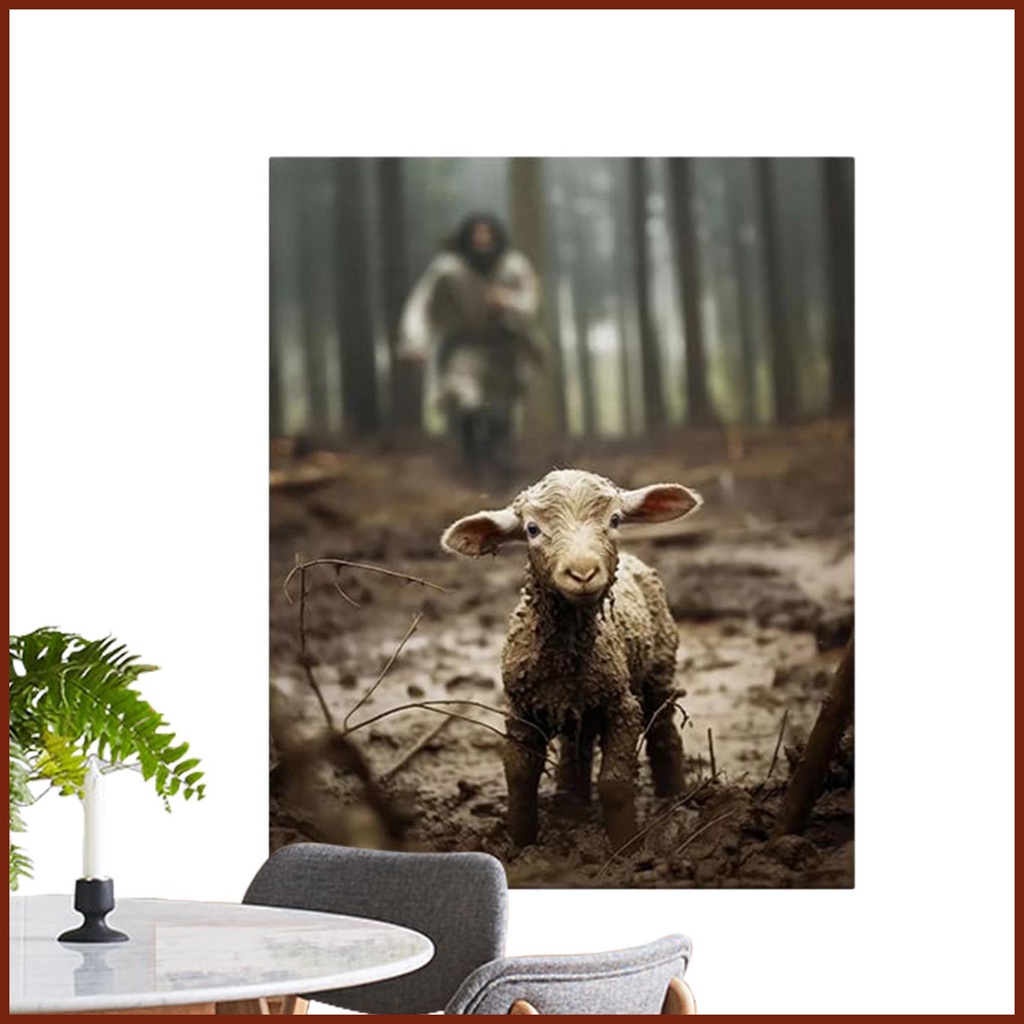 Christian Canvas Wall Art 12x16 Inch Jesus Chasing Lost Lamb Print Bathroom Wall Decoration