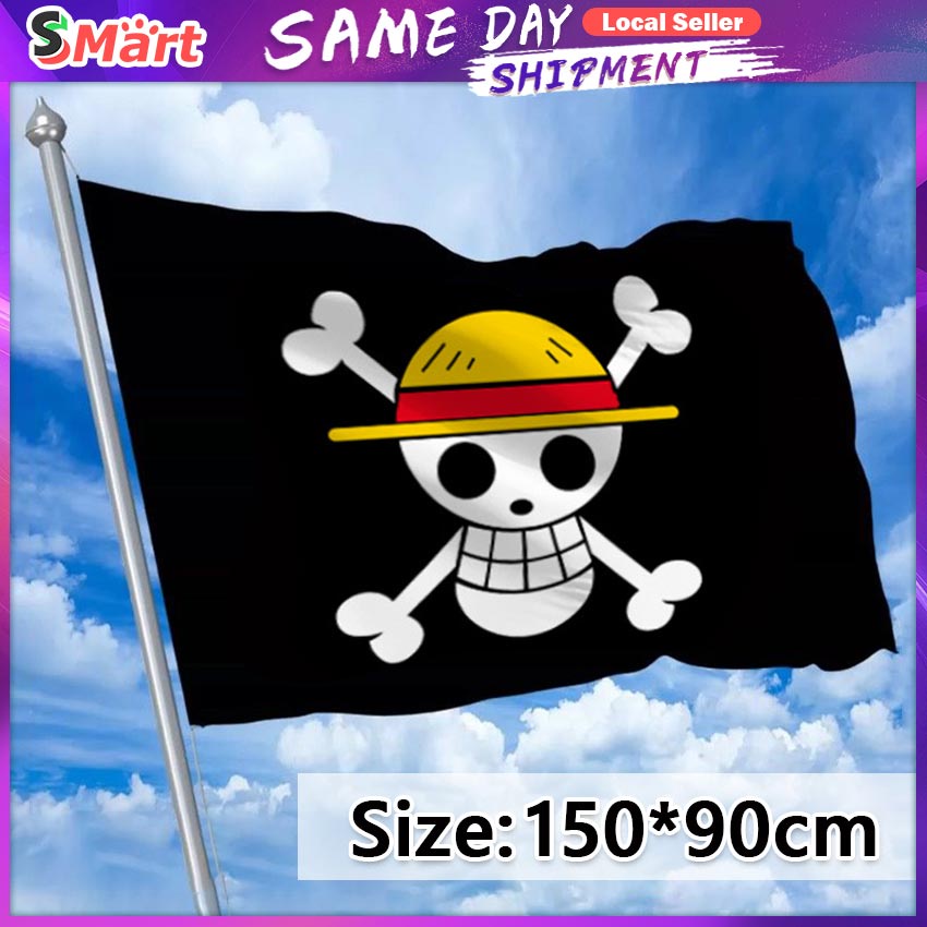90cmx150cm One Piece Luffy Flag Jolly Roger Pirate Flag Home Wall Decor ...