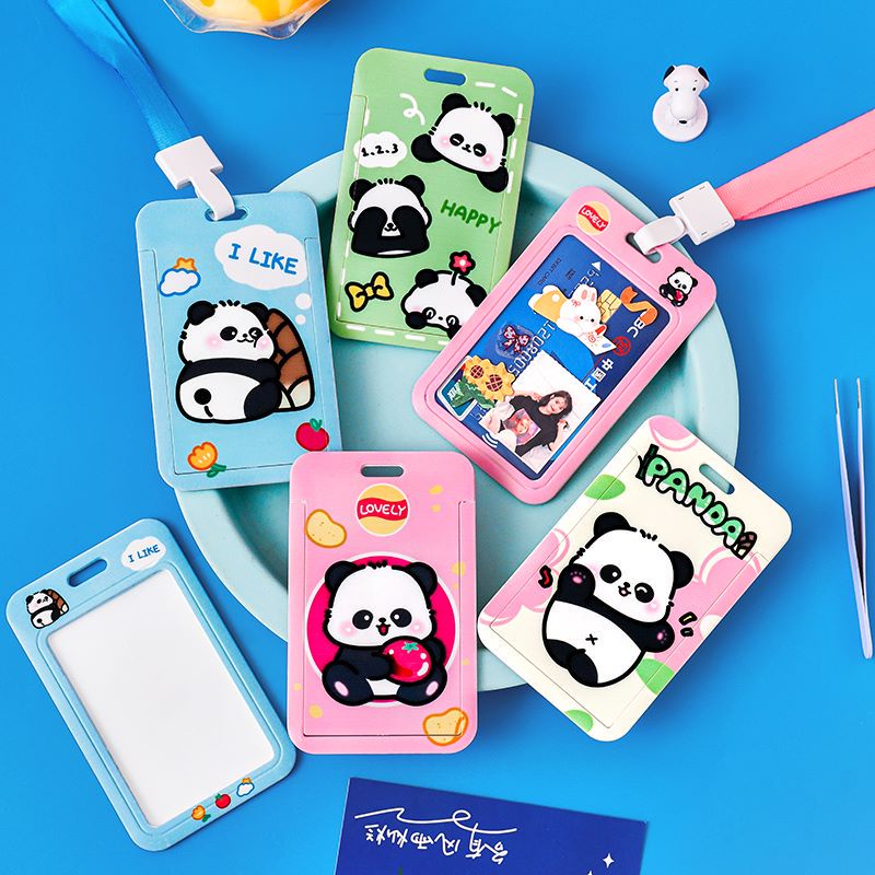 Cartoon Panda Card Cover ABS Document Protection Sleeve Campus Student ...