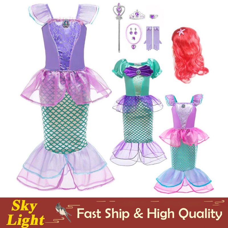 3Colors Little Mermaid Princess Ariel Purple Dress For Kids Girl ...