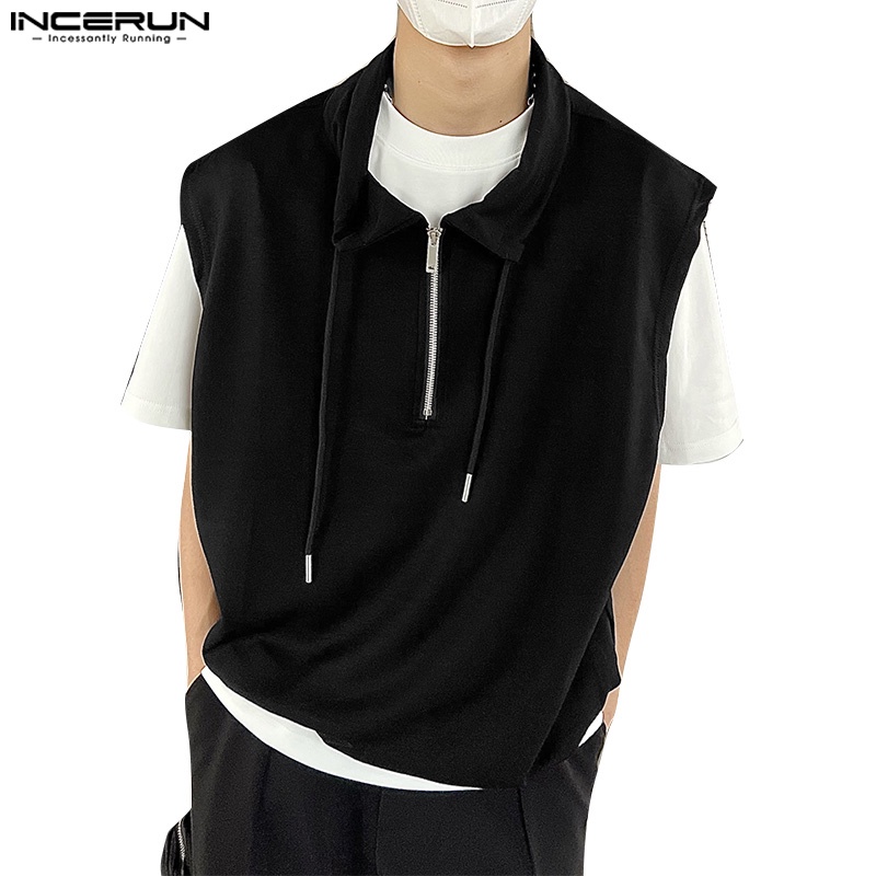 INCERUN Men's Standing Neck Drawstring Solid Vest | Shopee Philippines