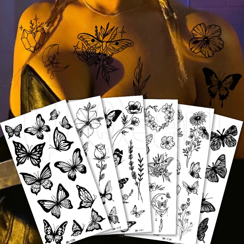 Black Butterfly Tattoo Sticker - Water Transfer Paper Tattoo Stickers ...