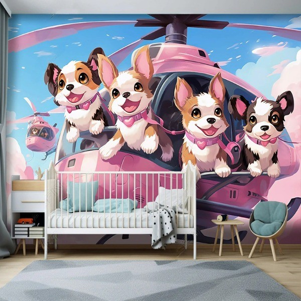 Cartoon Dogs Fly Planes Mural For Kids Room Boys Girls Bedroom ...