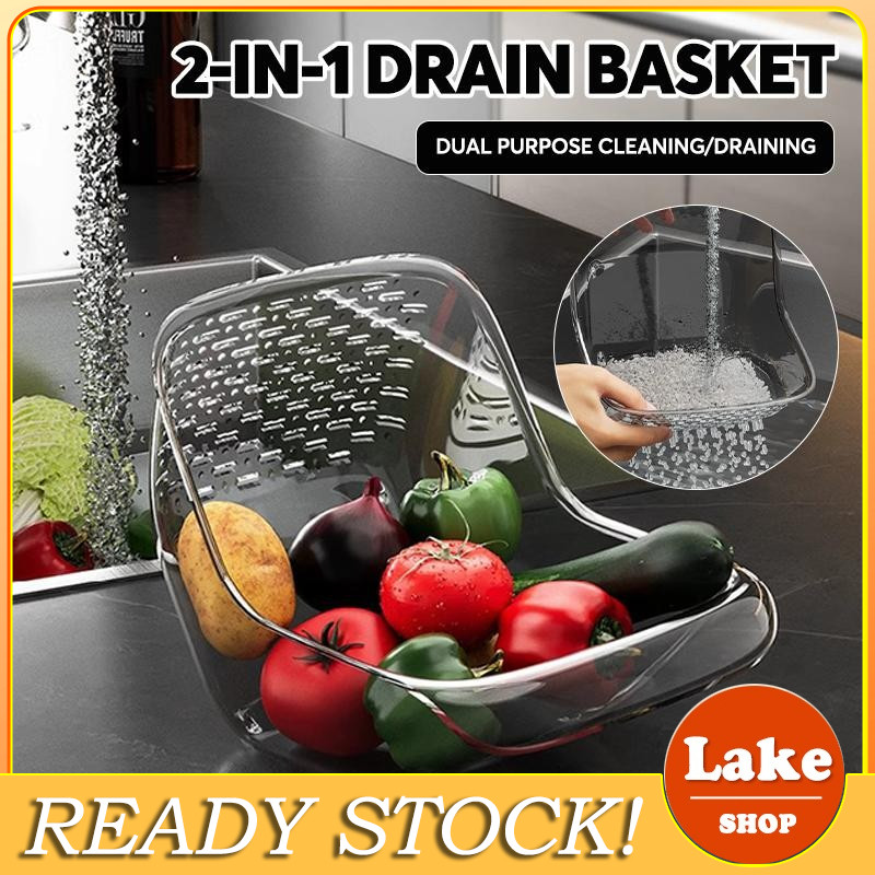Transparent Fruit Basket Draining Basket Convenient Cleaning Vegetable ...