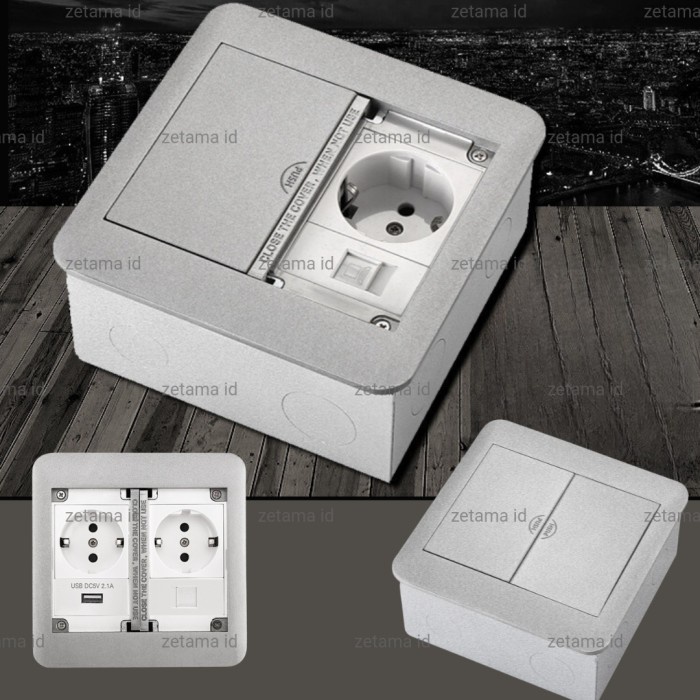 Premium Ground Stainless Double Door Floor Socket+Usb+Lan | Shopee ...