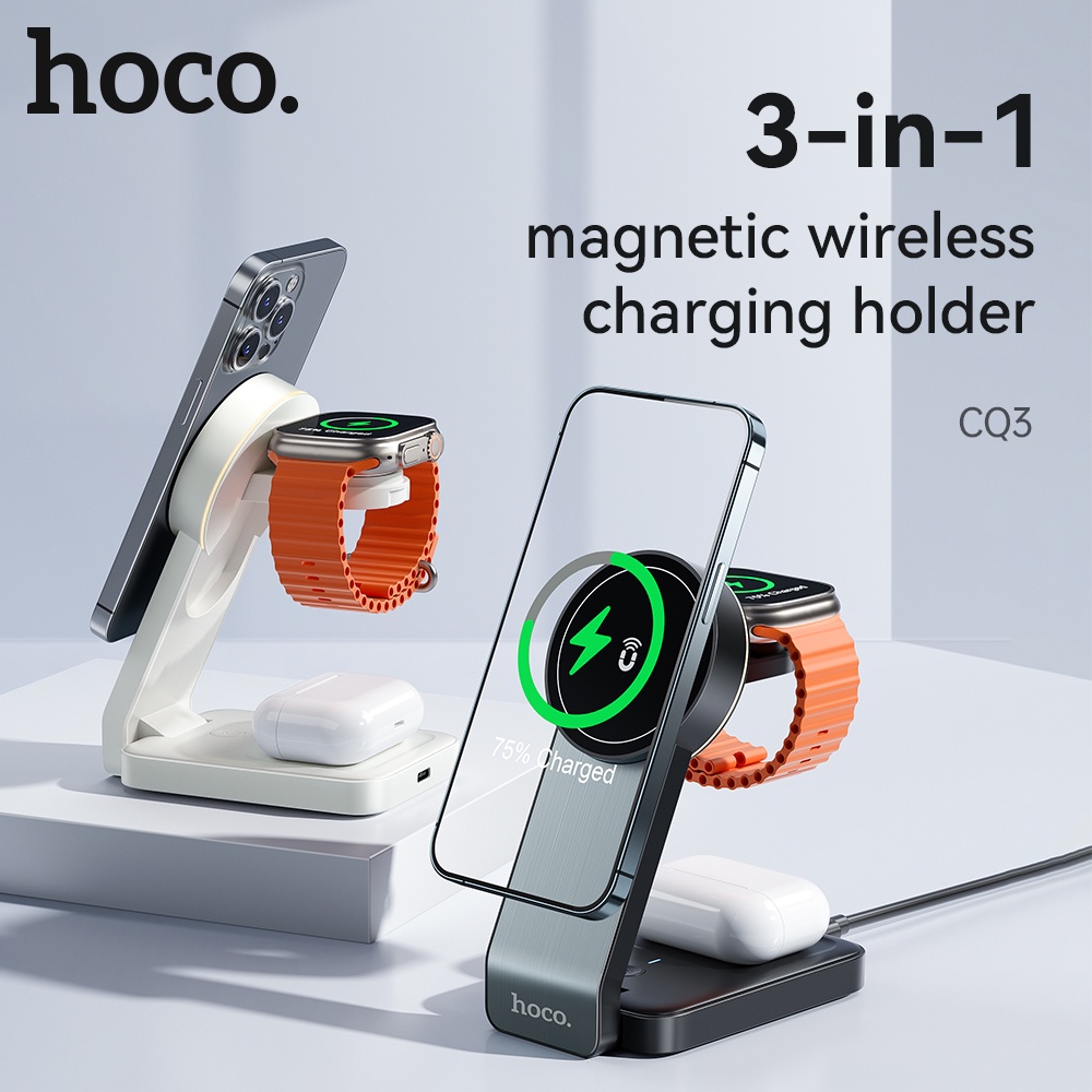 HOCO CQ3 Wireless Charger 3in1 Magnetic Wireless Charging Stand 15W Qi ...