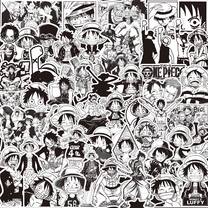 64Pcs/Set Monkey D. Luffy . Classical Black & White Series 01 Stickers ...