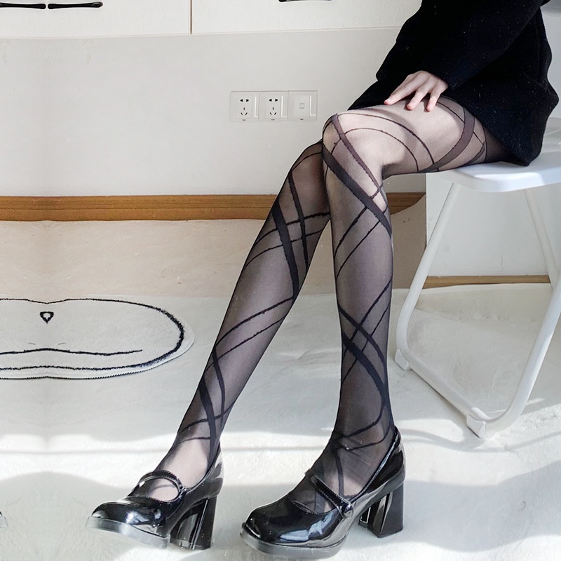 Cross Line Stockings Women Thin Sexy Lolita Jk Hot Girl Irregular ...