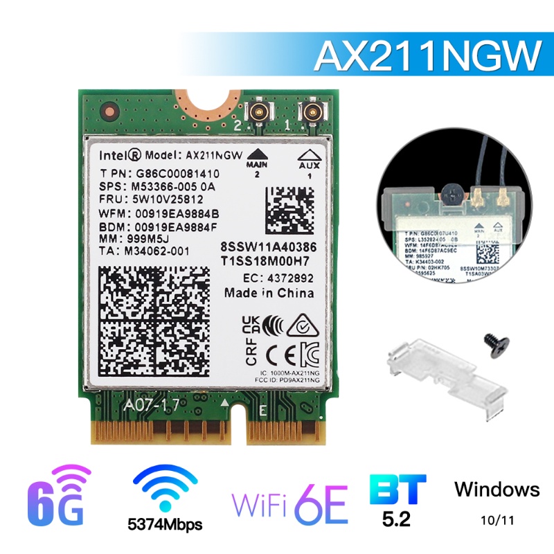 WiFi 6 Card AX211NGW AX201 Wi-Fi Network Card Adapter 2.4G/5Ghz ...