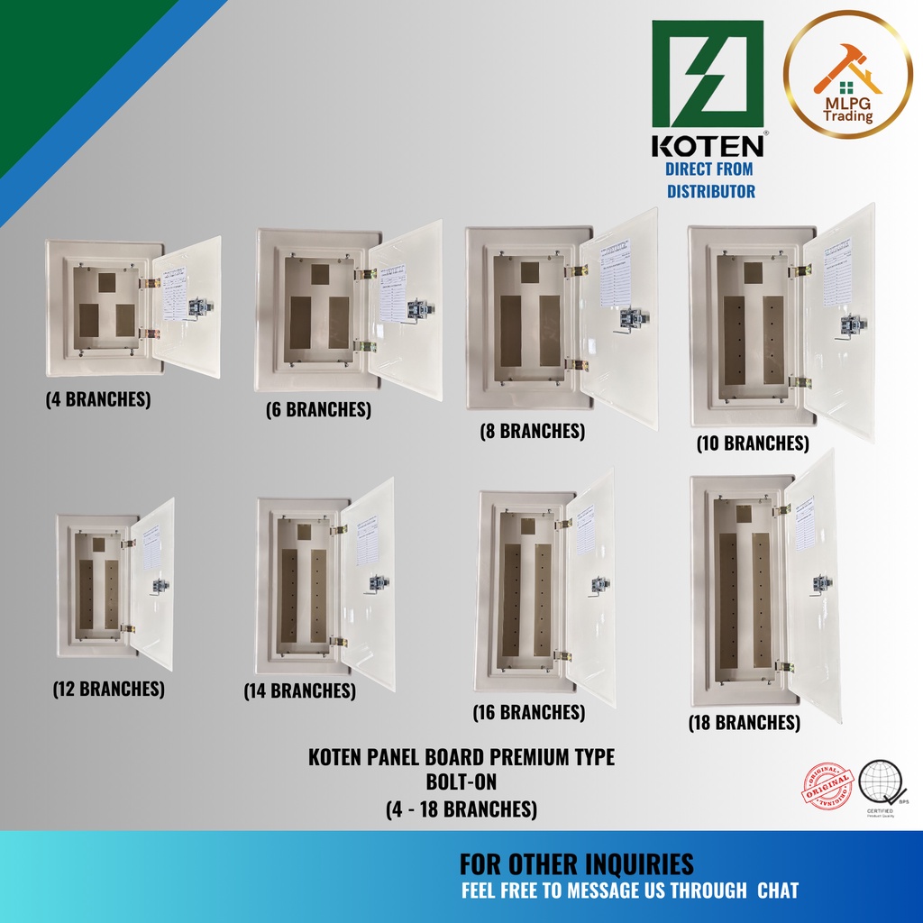 KOTEN Panel Board PREMIUM TYPE for BOLT-ON (2 Pole) (4, 6, 8, 10, 12 ...