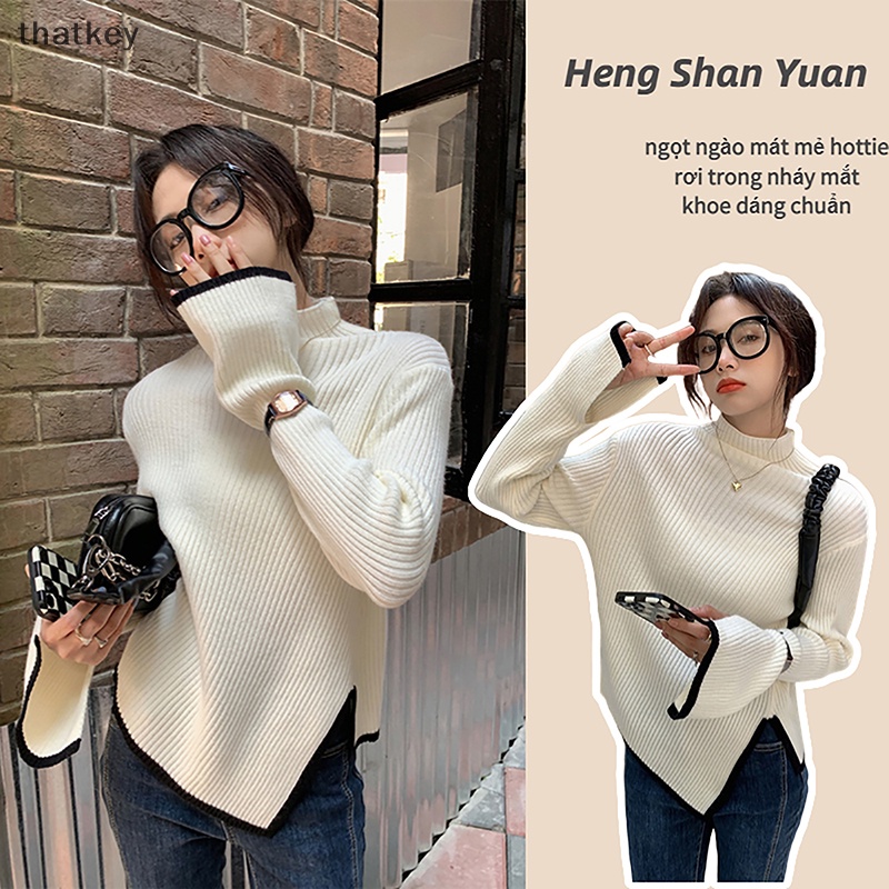 THA Autumn And Winter Sweater Women High Neck Side Long-sleeved ...
